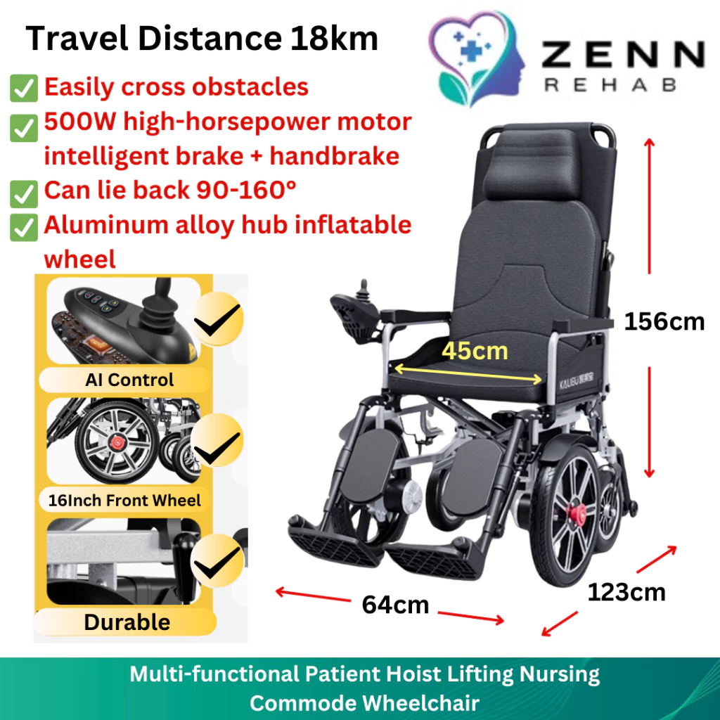 KALIBU Electric Wheelchair Headrest High Backrest with Foldable Power ...